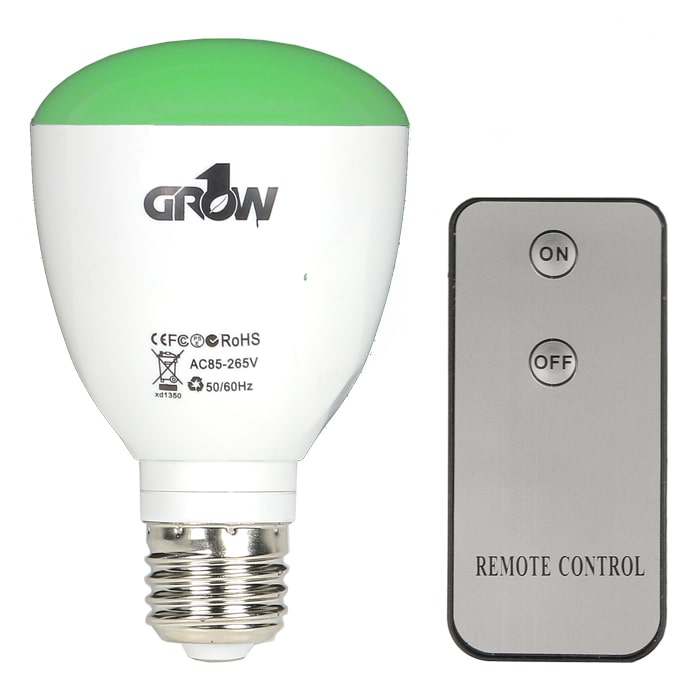 Grow1 Green LED Light Bulb with Remote Control for Indoor Use