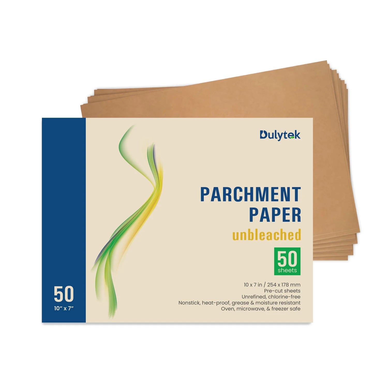 Dulytek Pre-Cut Unbleached Parchment Paper, 10" x 7", 50 Pack